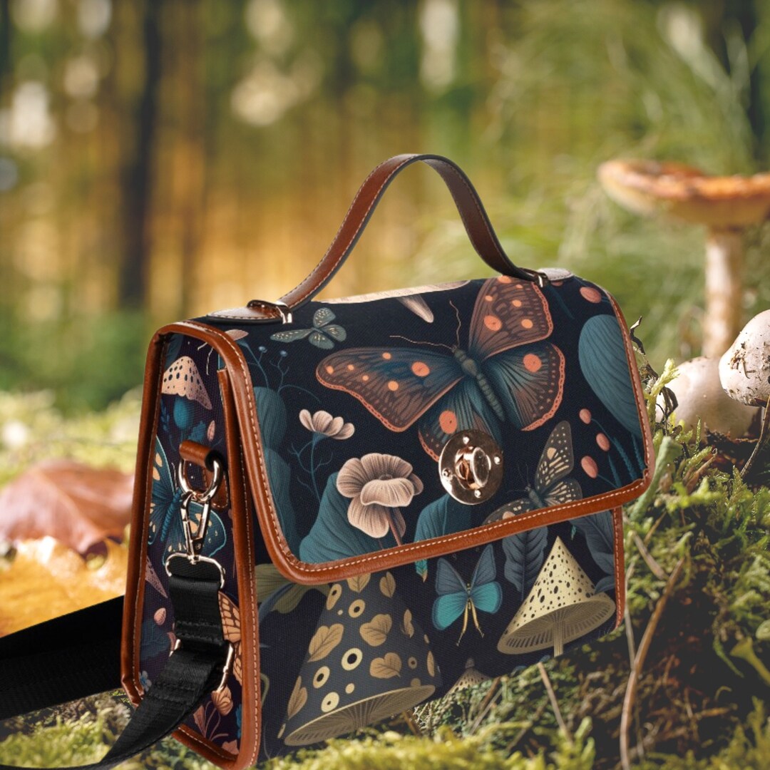 Cottagecore Crossbody Handbag, Forest Butterfly Print, Vegan Leather ...