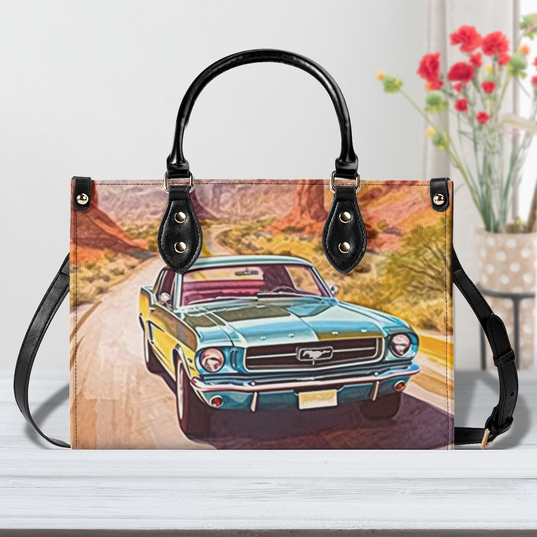 Classic Mustang Print Handbag, Vintage Car Print Purse, Retro Muscle ...