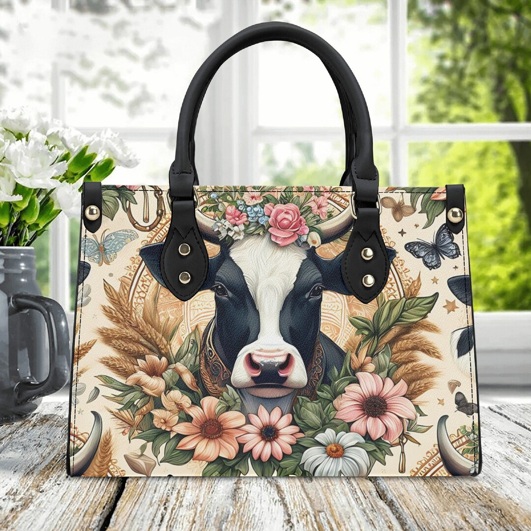 Cow Print Floral Handbag, Gift for Cow Lovers, Ladies Spring/summer ...