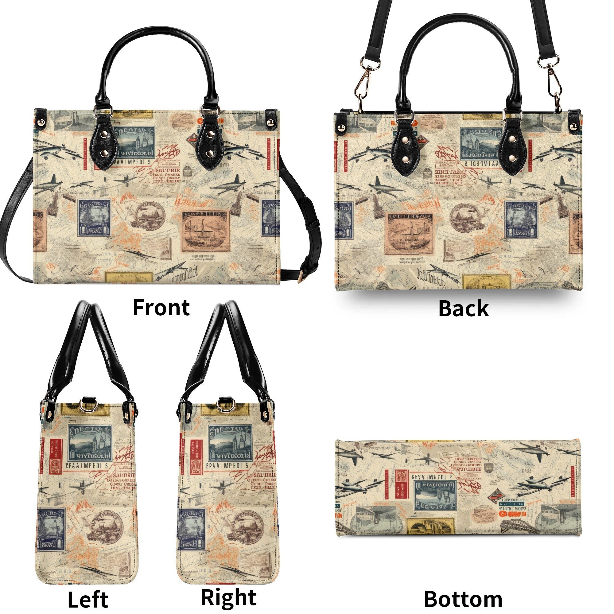 Vintage Travel Handbag, Airplane Passport Print Purse - Etsy