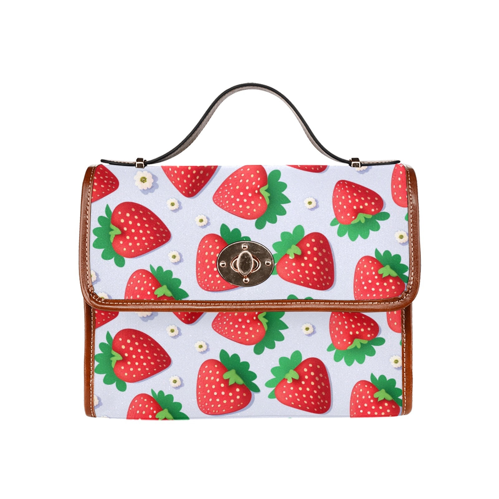 Strawberry Print Handbag, Strawberry Print Purse, Canvas Handbag, Small ...