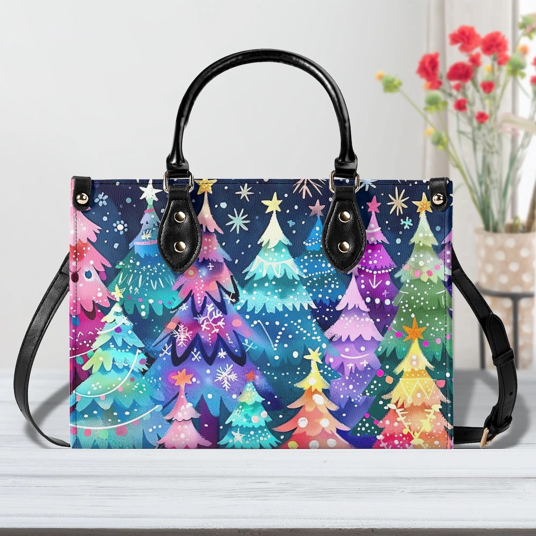 Christmas Tree Handbag, Colorful Christmas Purse, Unique Holiday Print ...