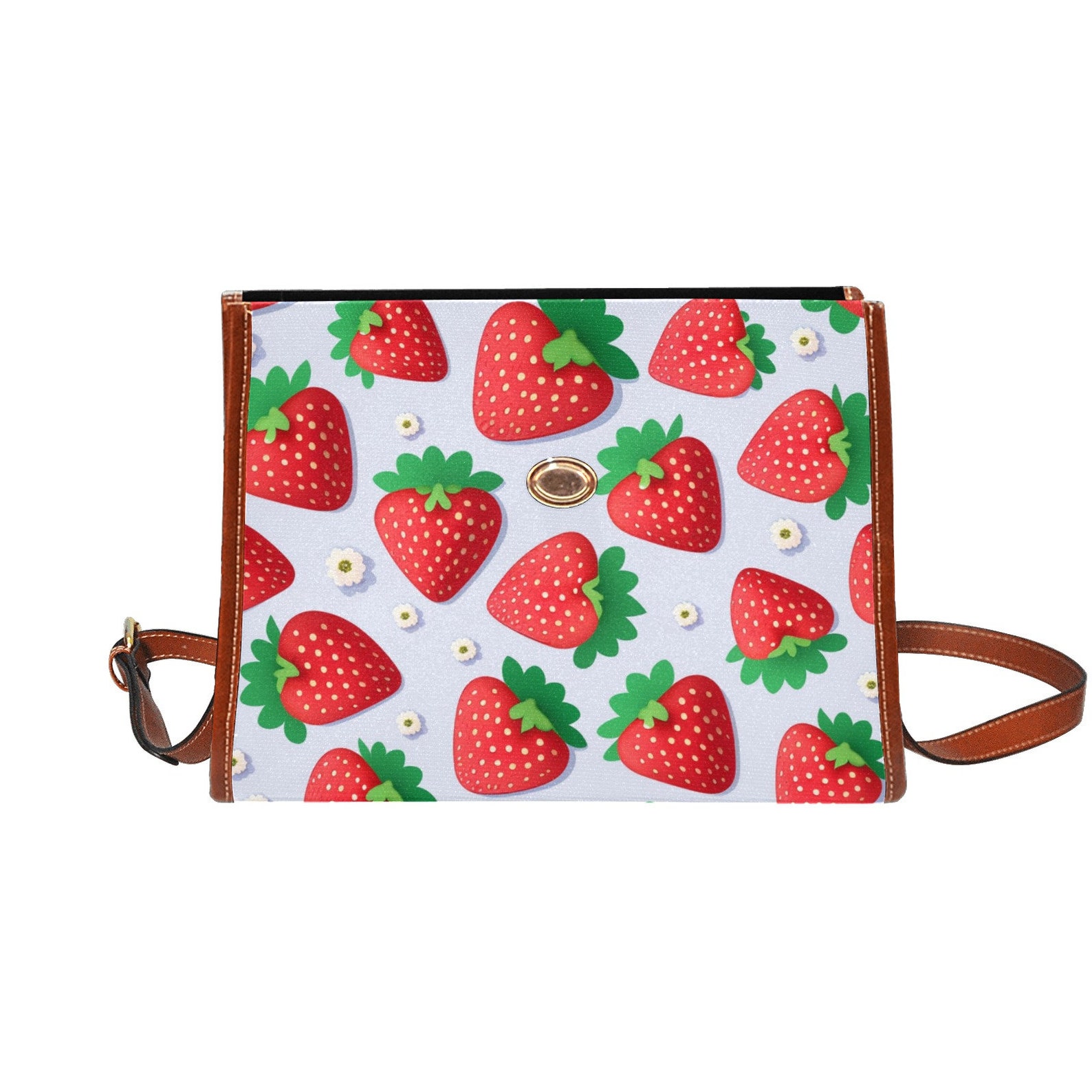 Strawberry Print Handbag, Strawberry Print Purse, Canvas Handbag, Small ...