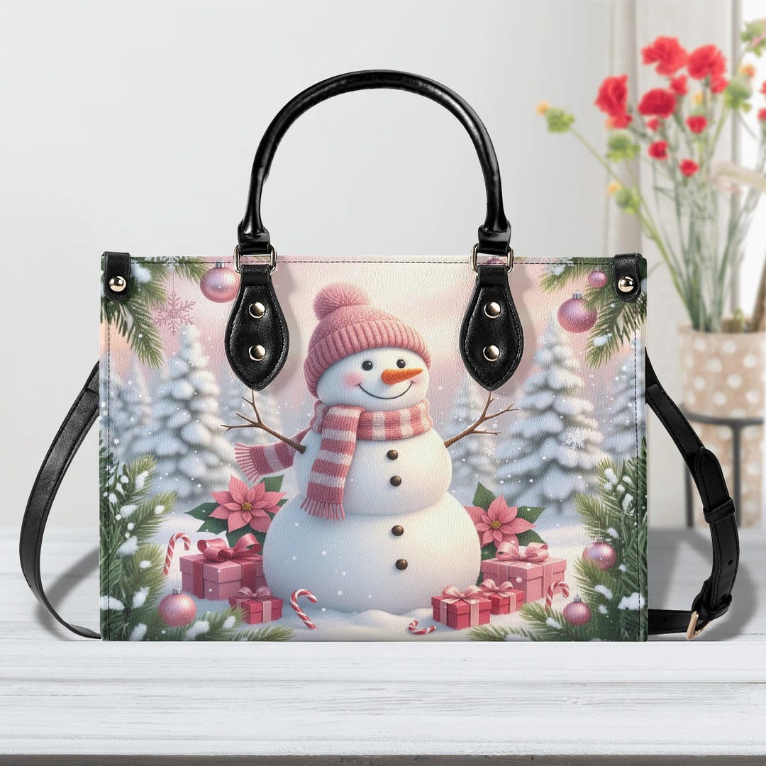 Snowman Design Ladies Handbag With Removable Strap, Christmas Faux ...