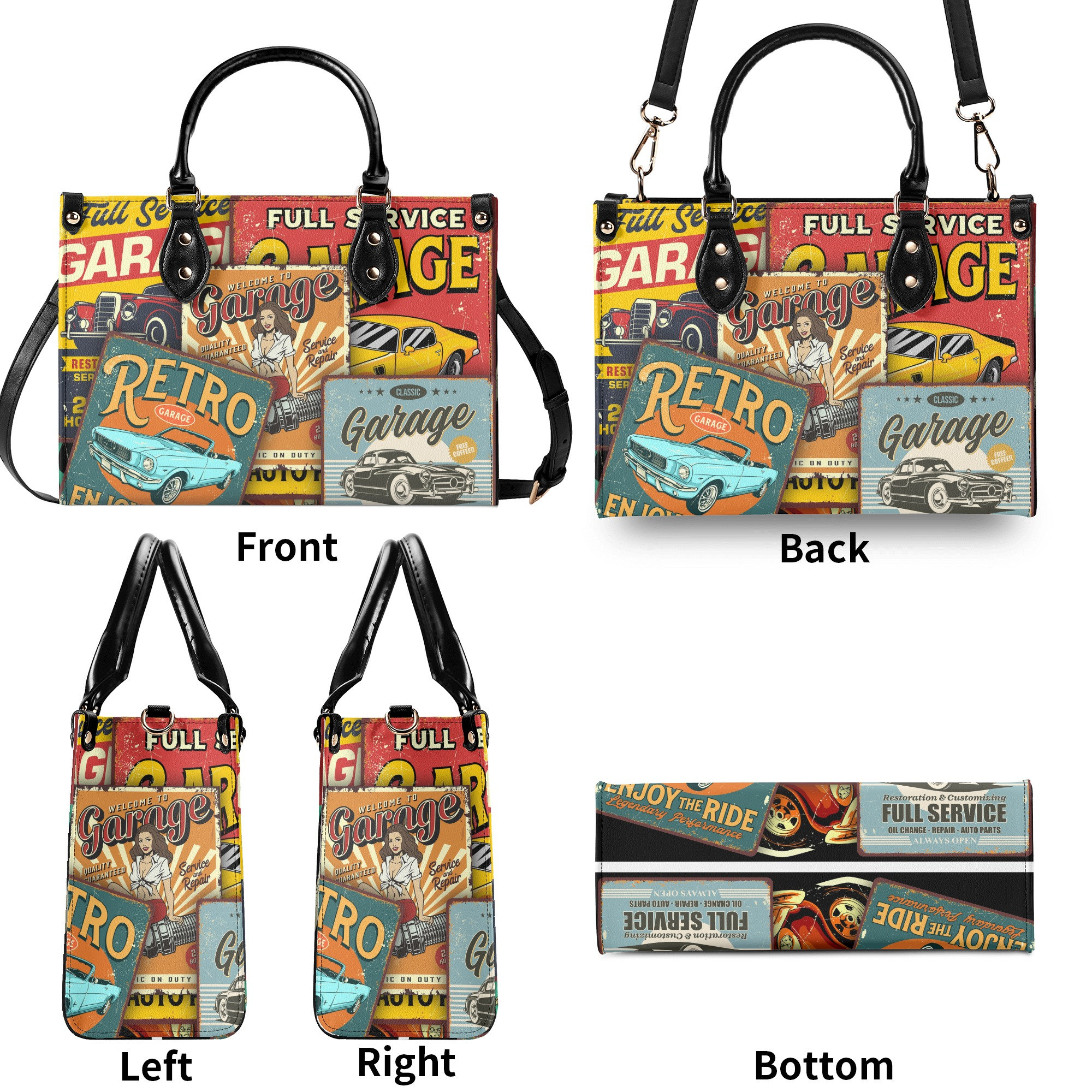 Retro Car Handbag, Vintage Car Design Purse, Faux Leather Handbag, Car ...