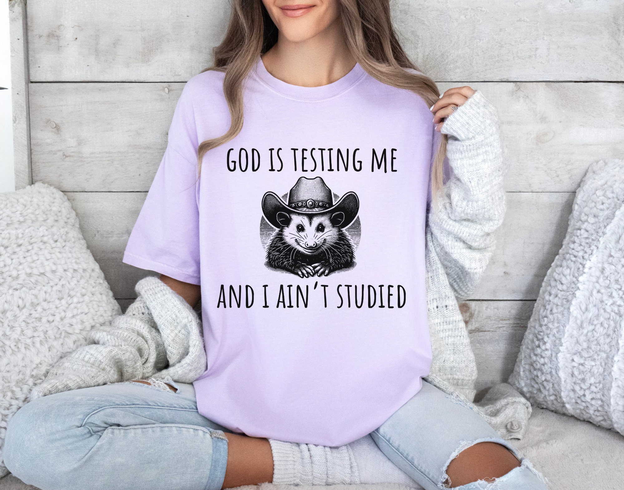 God is Testing Me Possum T-shirt, Funny Possum Shirt, Cowboy Raccoon ...
