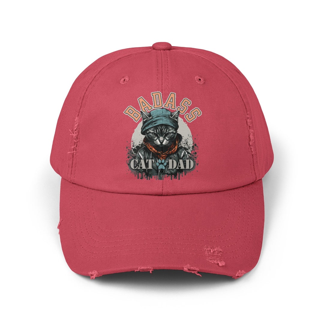 Badass Cat Dad Distressed Cap, Custom Dad Hat, Father's Day Gift, Dad ...