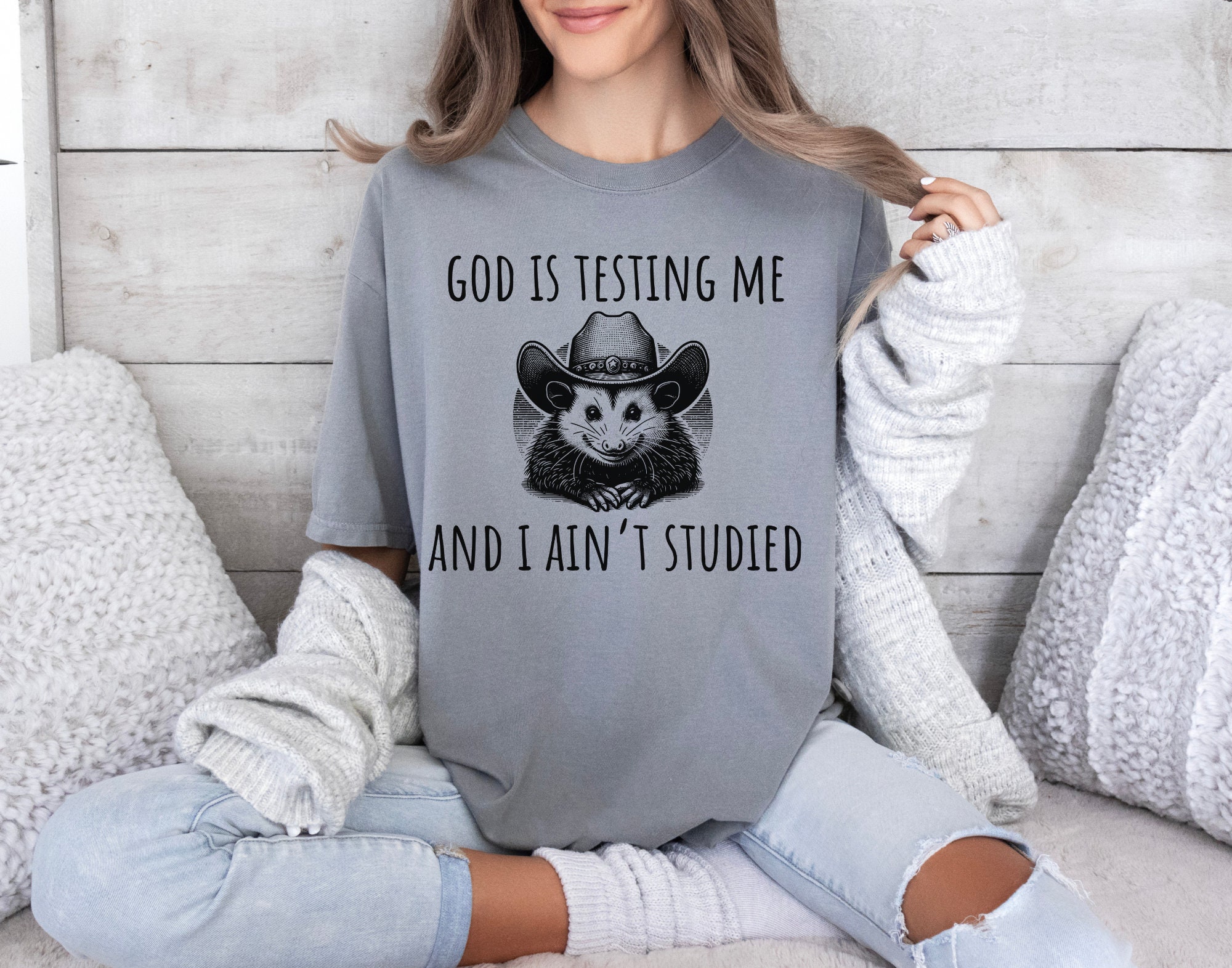 God is Testing Me Possum T-shirt, Funny Possum Shirt, Cowboy Raccoon ...