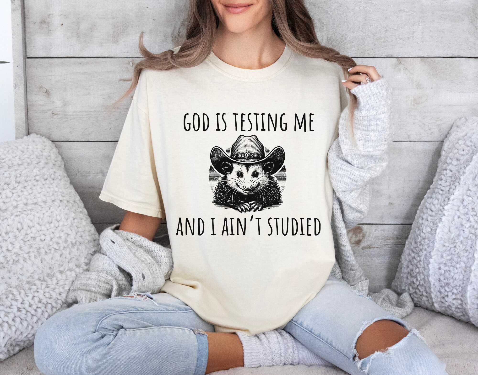 God is Testing Me Possum T-shirt, Funny Possum Shirt, Cowboy Raccoon ...
