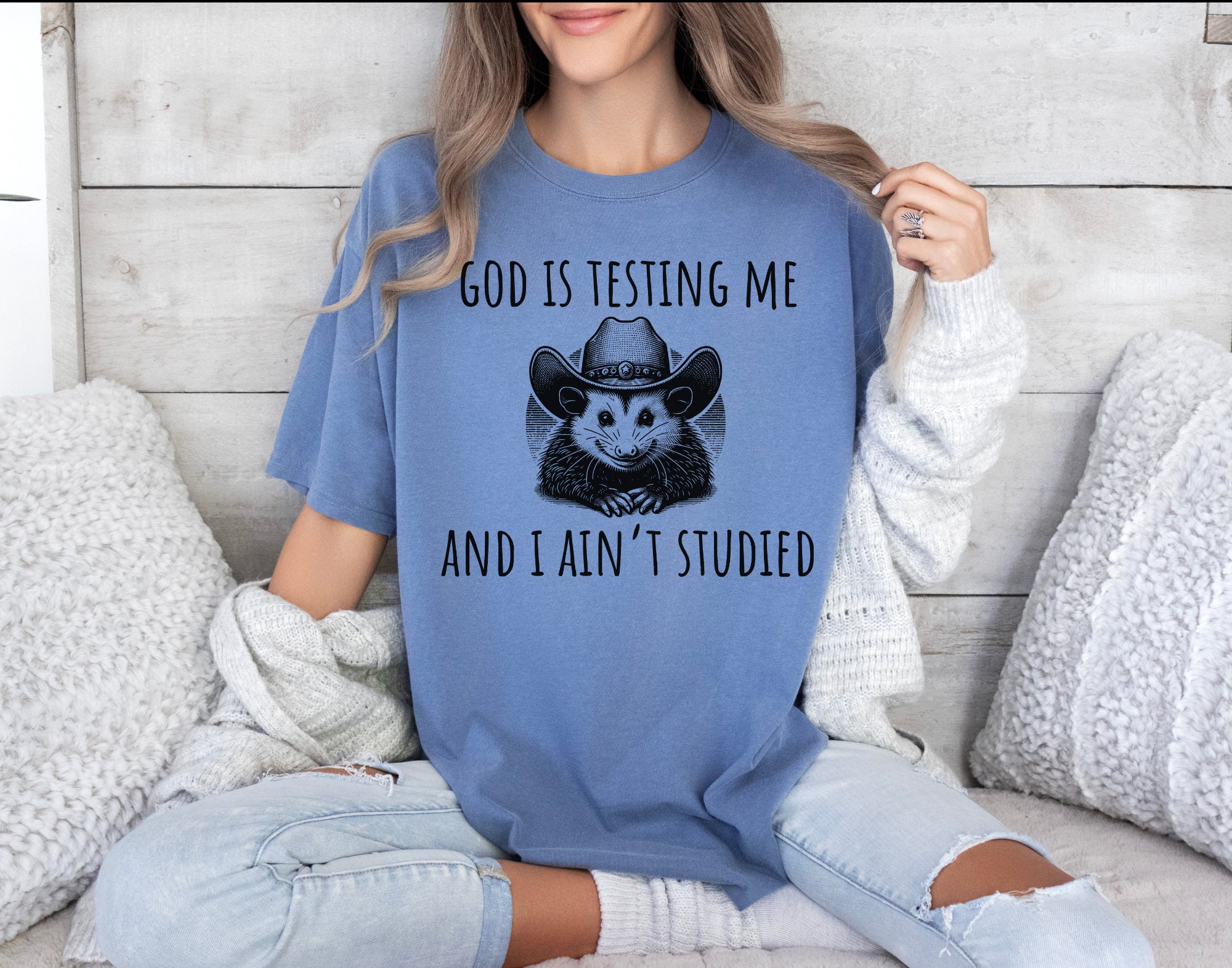 God is Testing Me Possum T-shirt, Funny Possum Shirt, Cowboy Raccoon ...