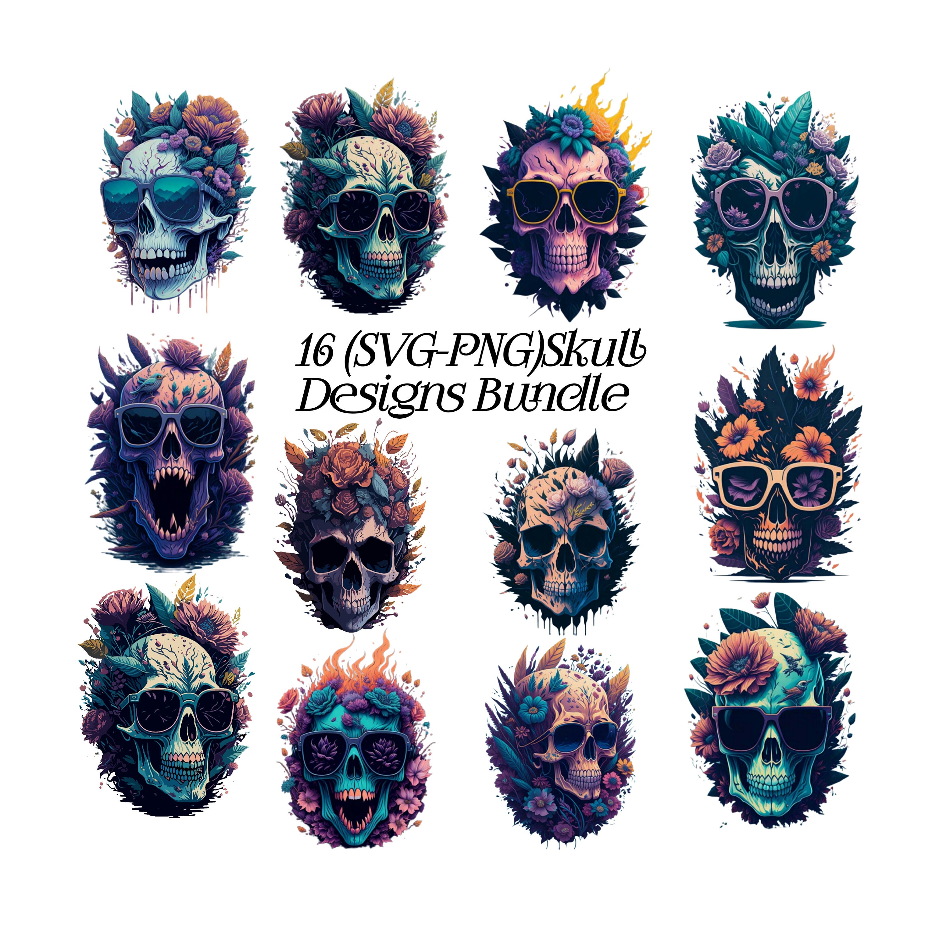 Skull Svg Bundle, Skull Png Files, Sugar Skulls Svg, Skull PNG Bundle ...