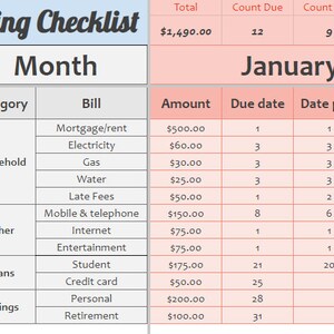 Google Sheets Bill Paying Checklist, Monthly Budget Tracking & Planner ...