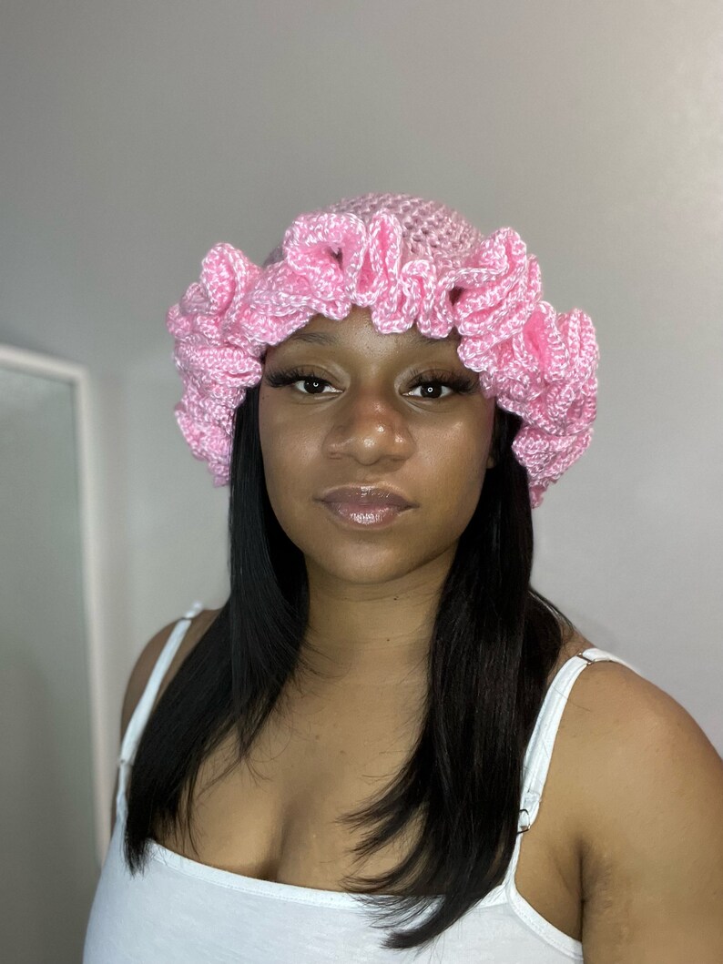 Pink Crochet Ruffle Hat - Etsy