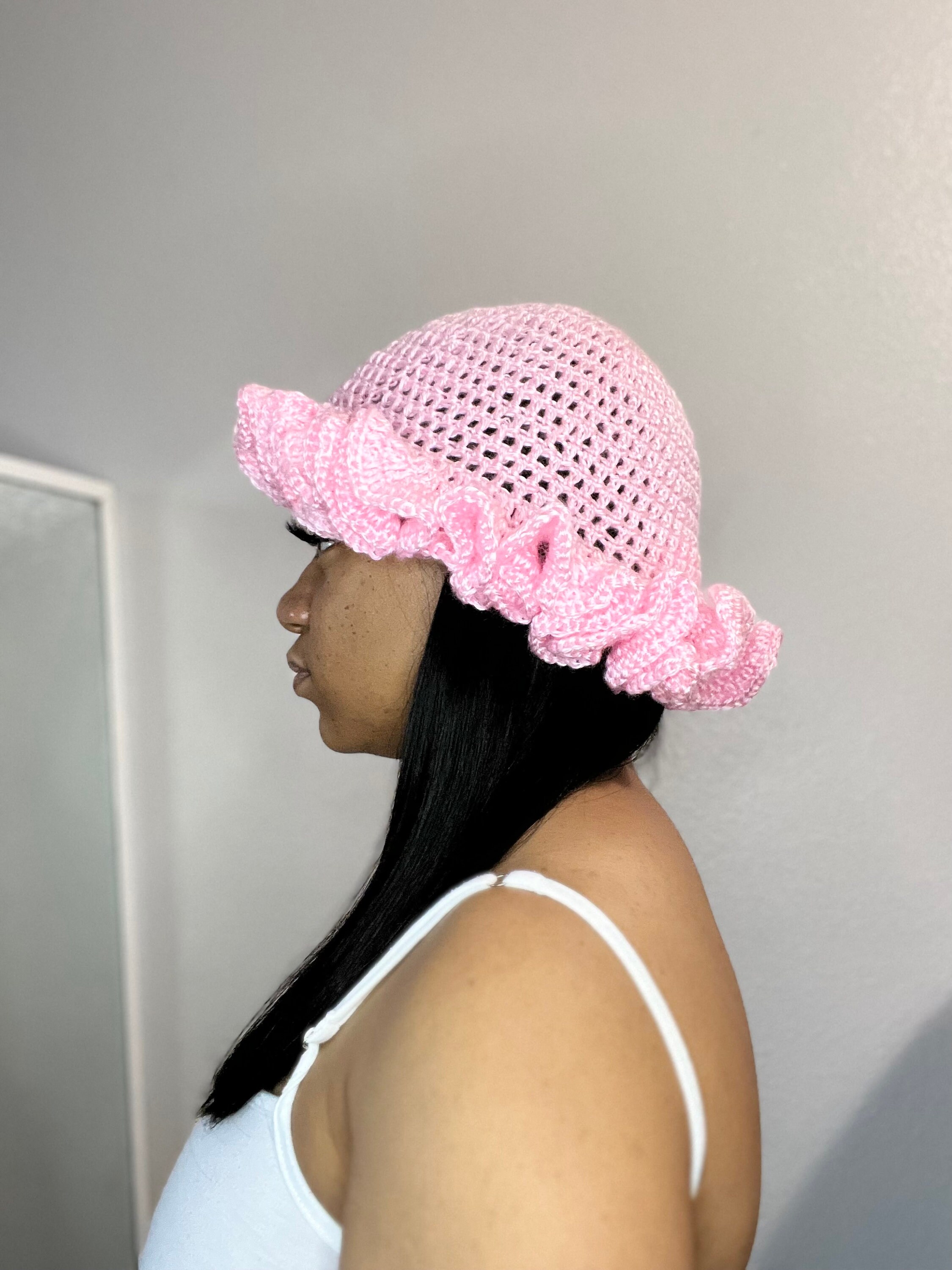 Pink Crochet Ruffle Hat - Etsy