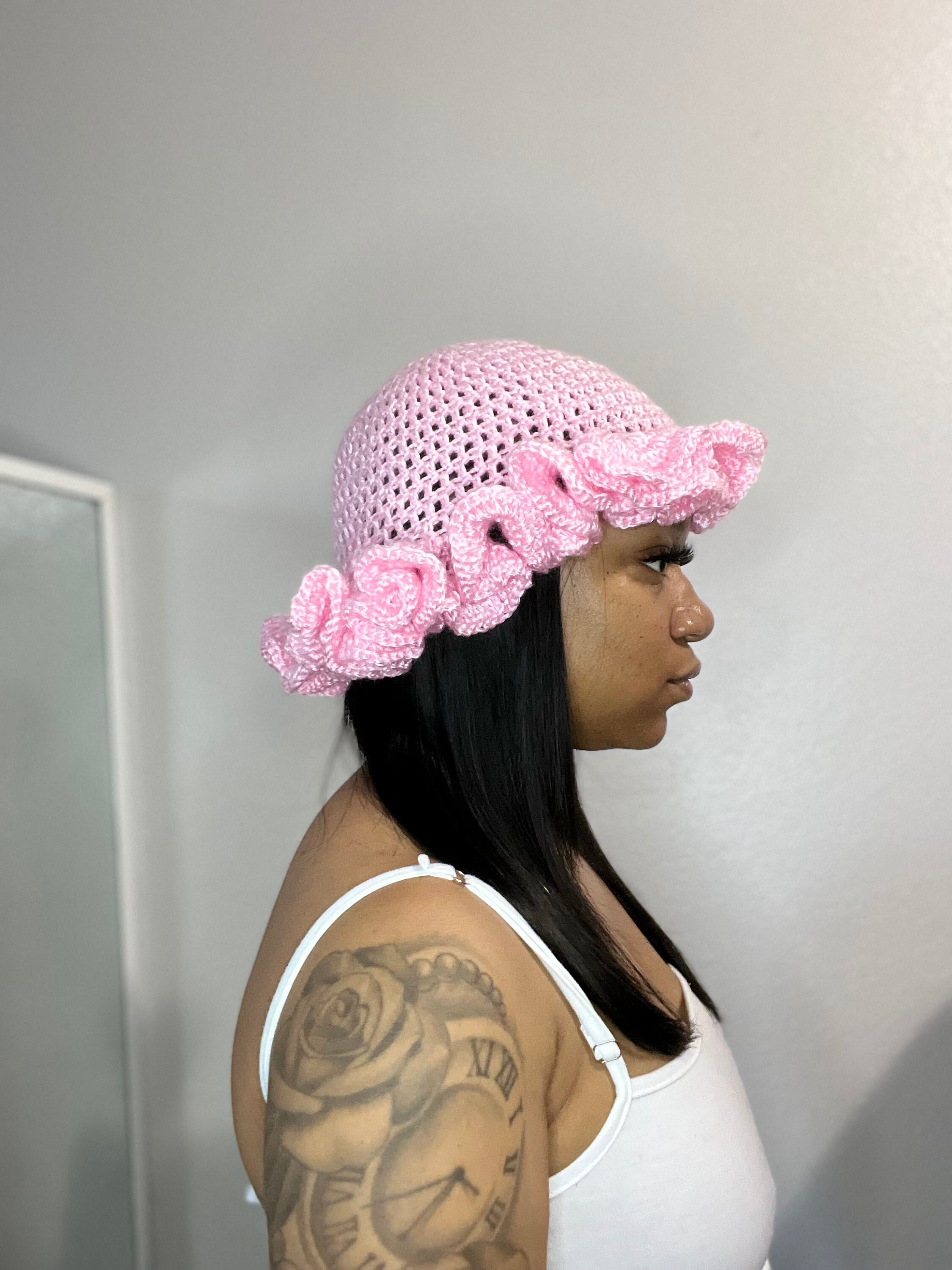 Pink Crochet Ruffle Hat - Etsy
