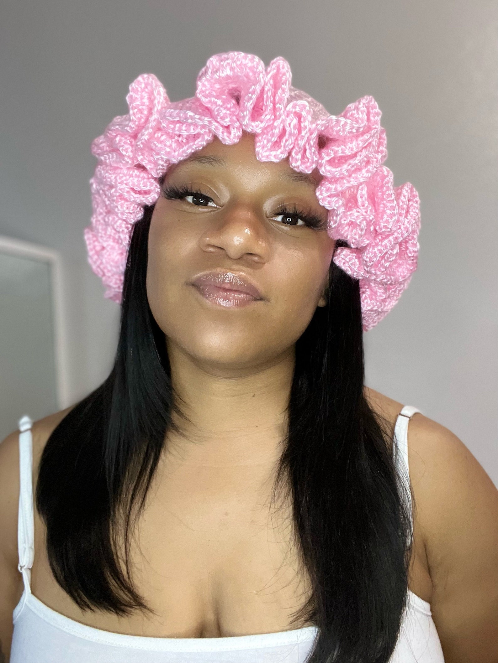 Pink Crochet Ruffle Hat - Etsy
