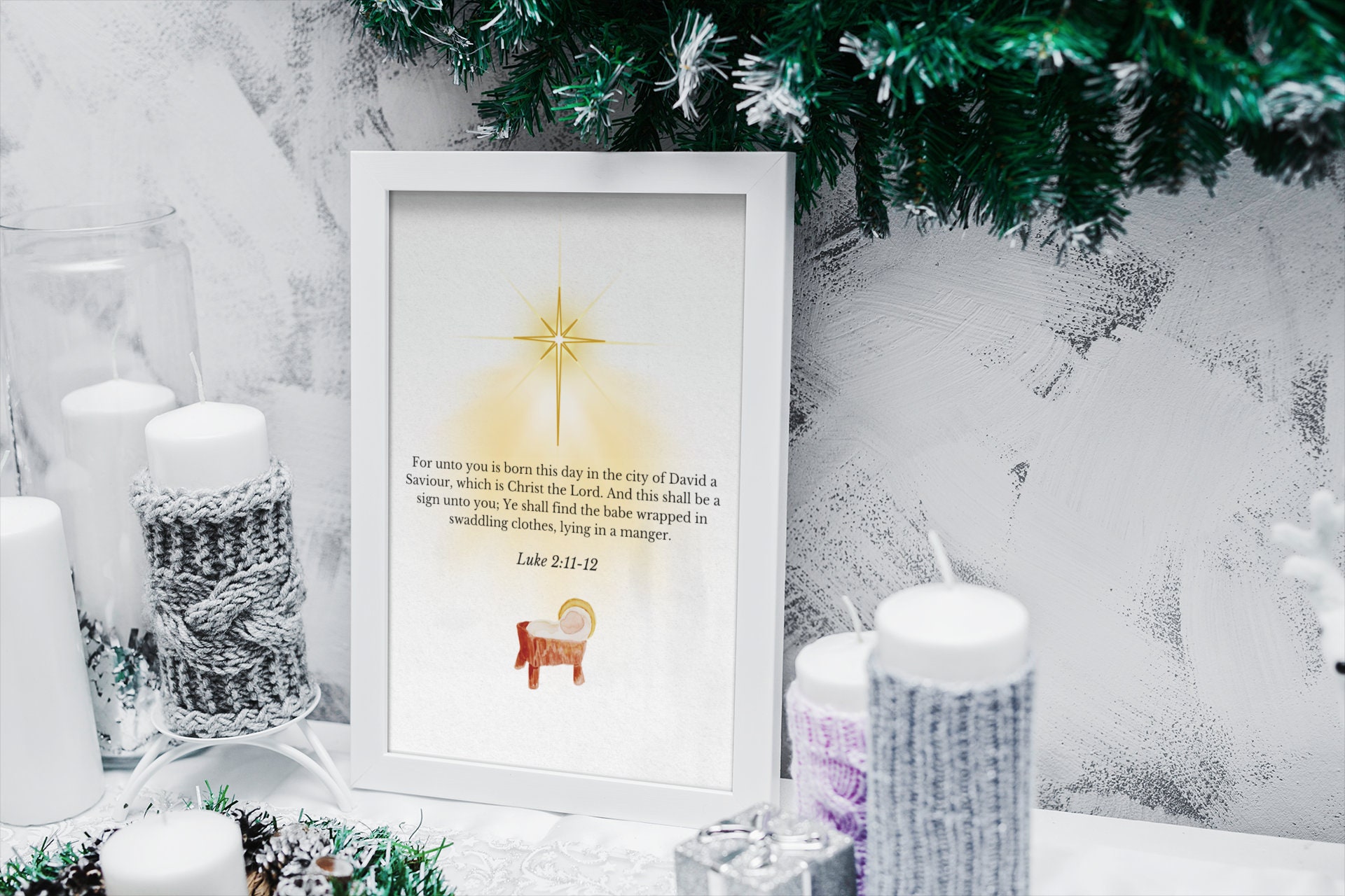 Christmas Printable, Luke 2:11-12, Manger Verse, Home Decor, Happy ...