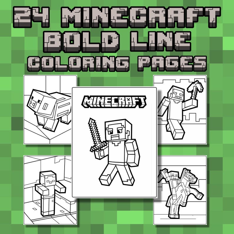 24 Printable Minecraft Inspired Bold Line Coloring Pages for Toddlers ...