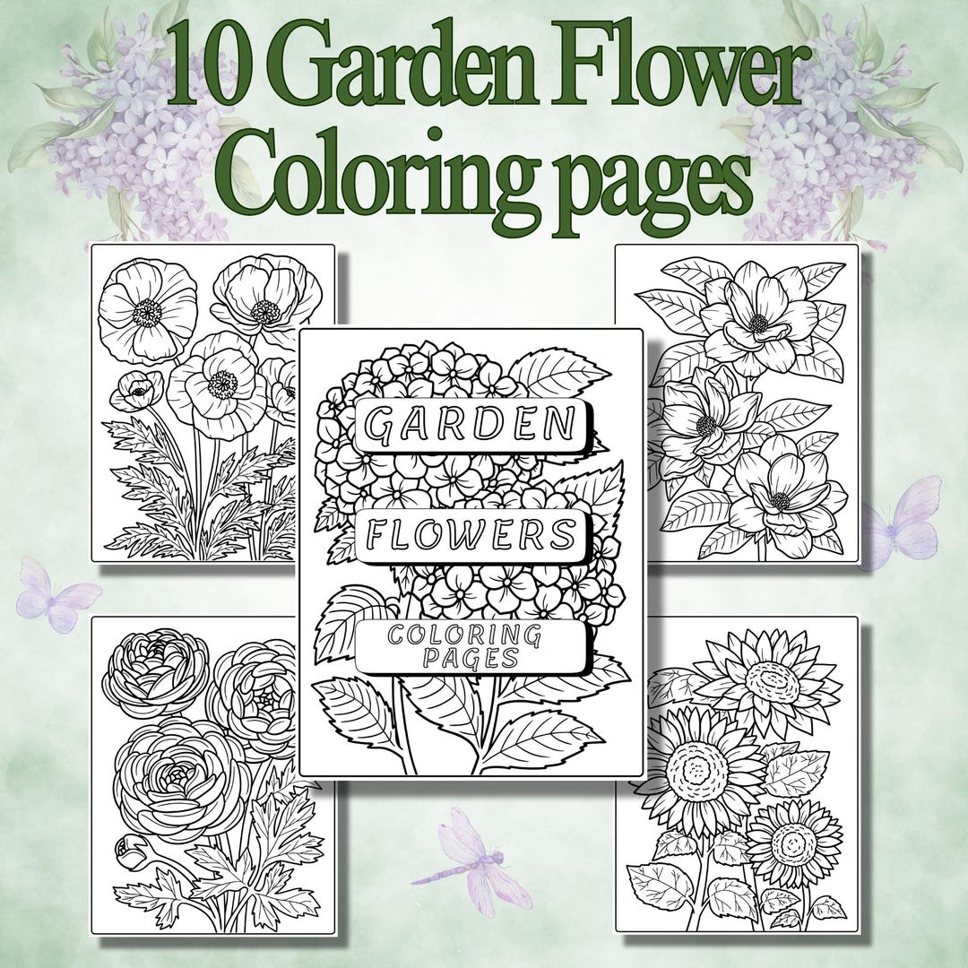 10 Garden Flower Coloring Pages, Flower Coloring Pages, Floral Coloring ...