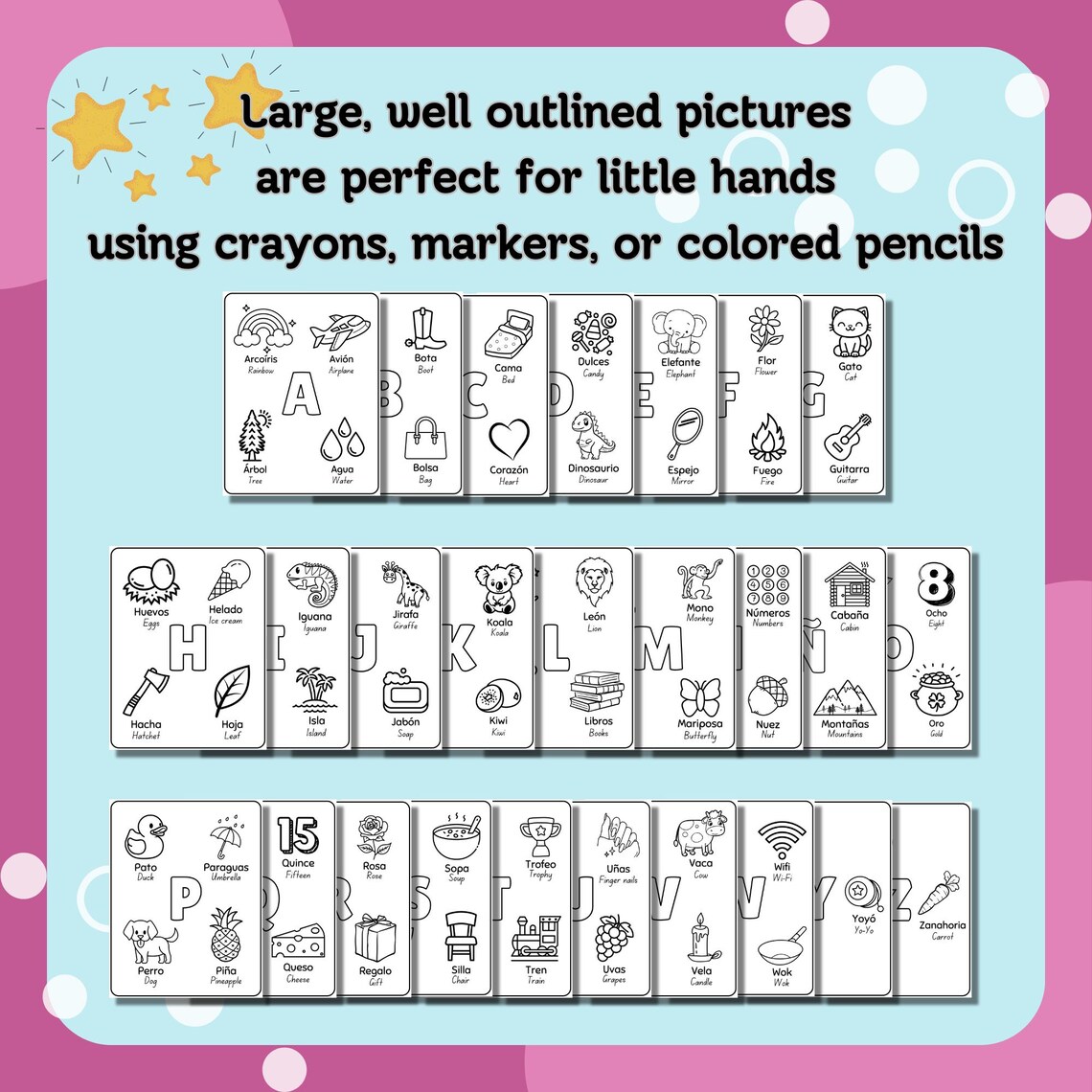 Spanish Words A - Z Coloring Pages, Printable Coloring Pages, Spanish ...