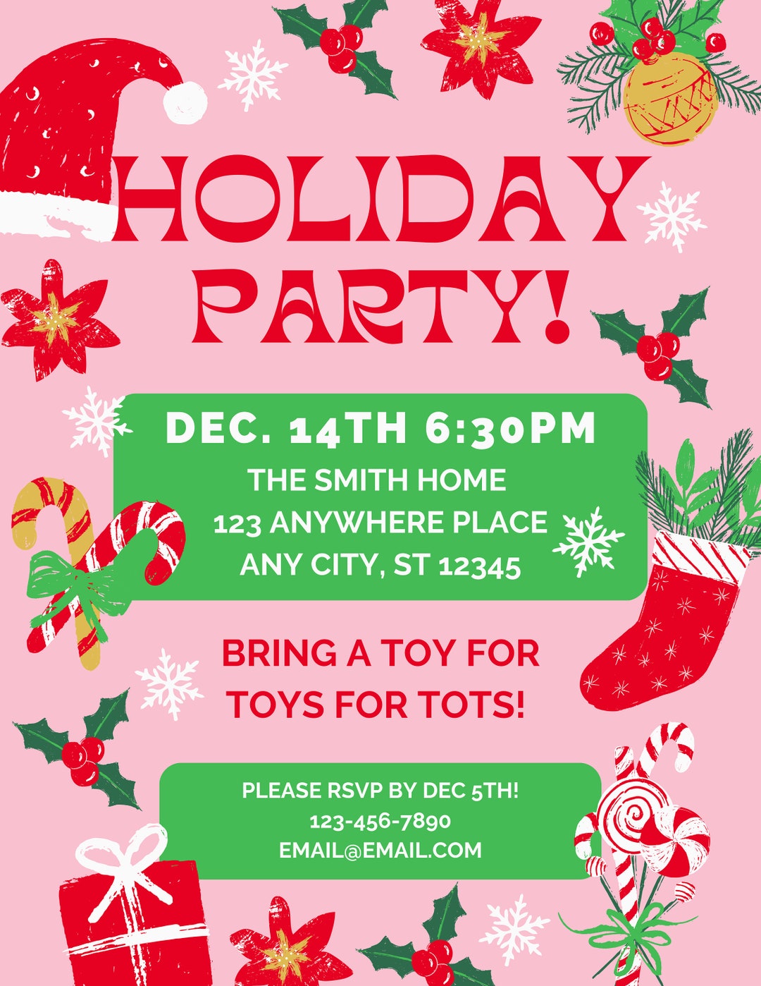 Holiday Party Invitation Digital File! Christmas Theme, Bright Colors ...