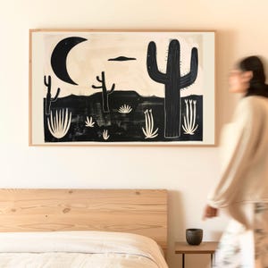 Neutral Desert Cactus Landscape Art Print With Scandi Japandi Style ...
