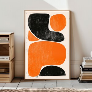 Abstract Art Print is Poetry in Motion W/ Playful, Organic Black Orange ...