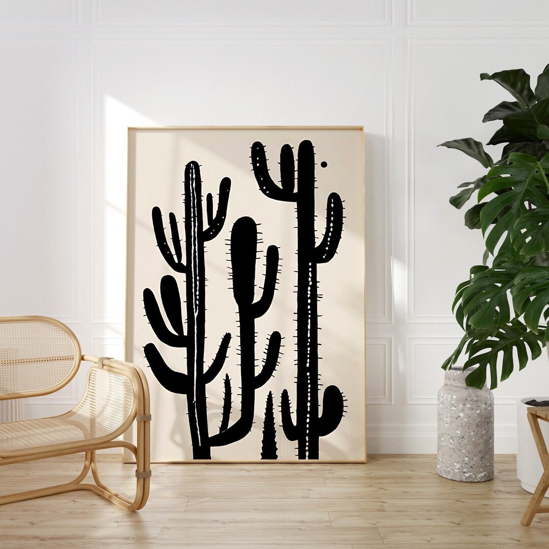 Saguaro Cactus Wall Art With Contemporary, Minimalist Black and Cream ...
