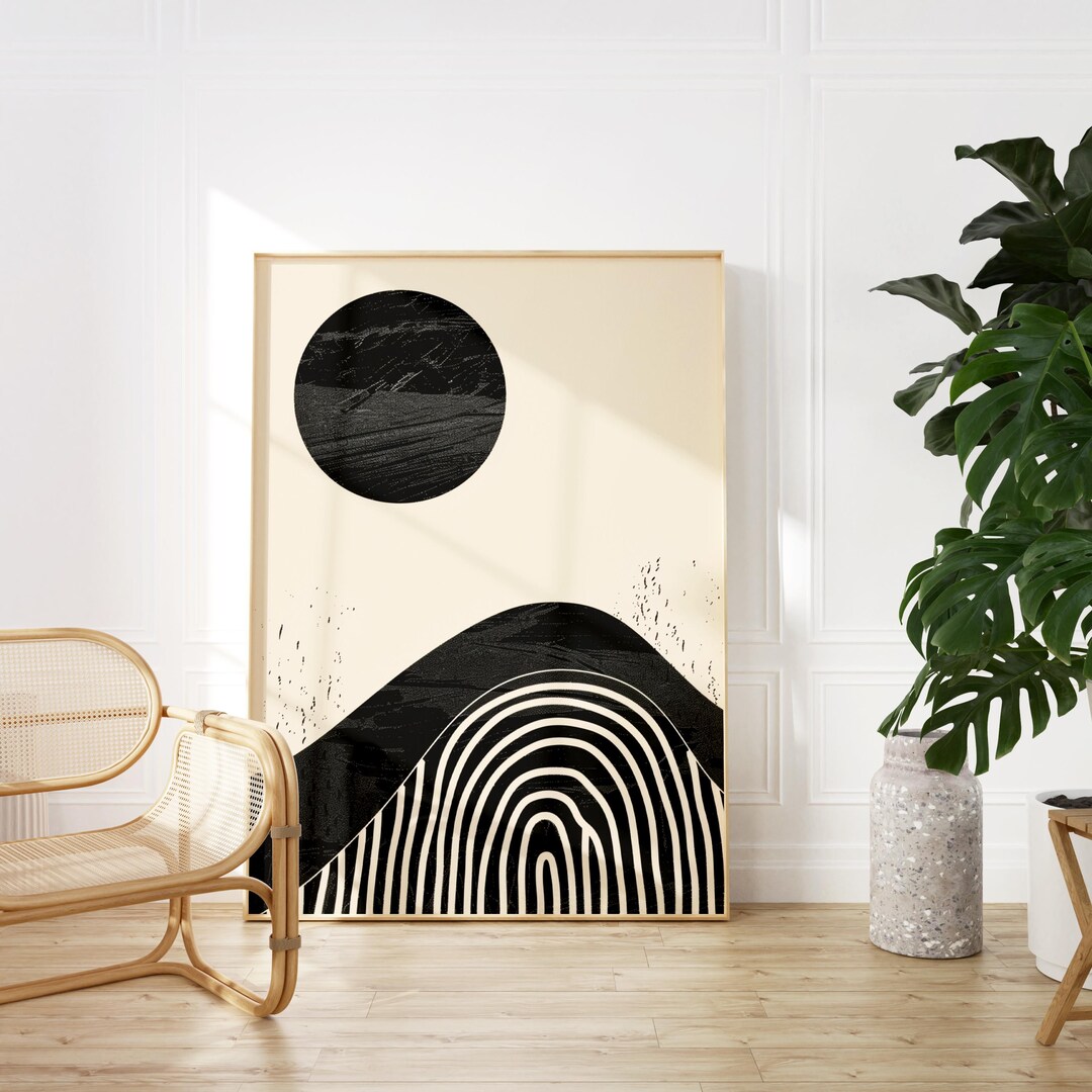 Wabi Sabi Art Print: Earthy Sun & Hills Line Drawing, Neutral Nursery ...