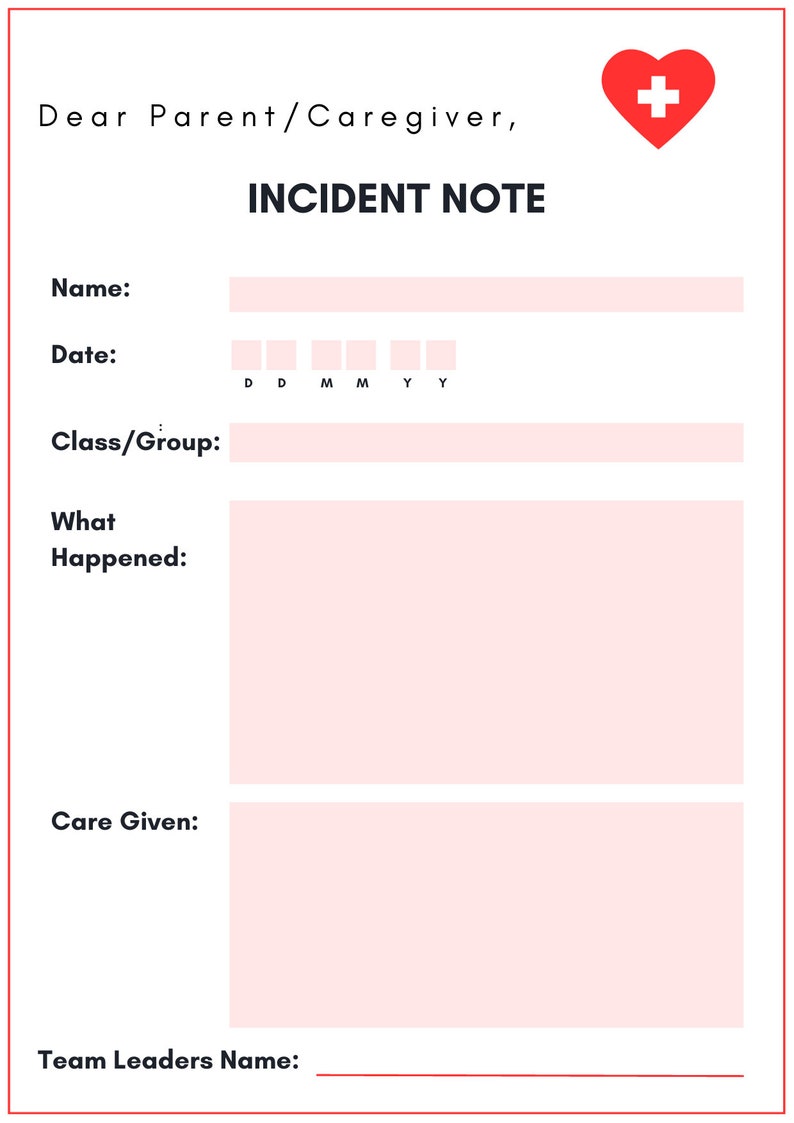 Kids Ministry Incident Report Card CANVA TEMPLATE - Etsy