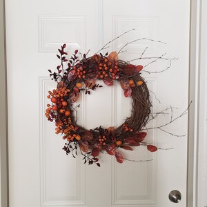 Rustic Fall/autumn Grapevine Wreath Handmade 1 of a Kind Asymmetrical Style With Bold Fall ...