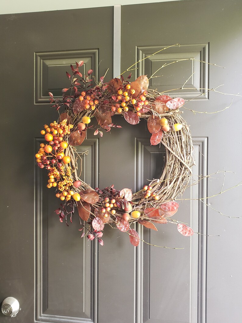 Rustic Fall/autumn Grapevine Wreath Handmade 1 of a Kind Asymmetrical Style With Bold Fall ...