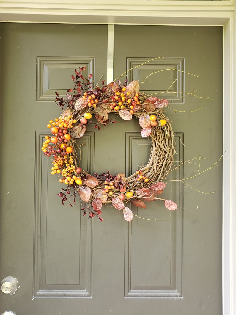 Rustic Fall/autumn Grapevine Wreath Handmade 1 of a Kind Asymmetrical Style With Bold Fall ...