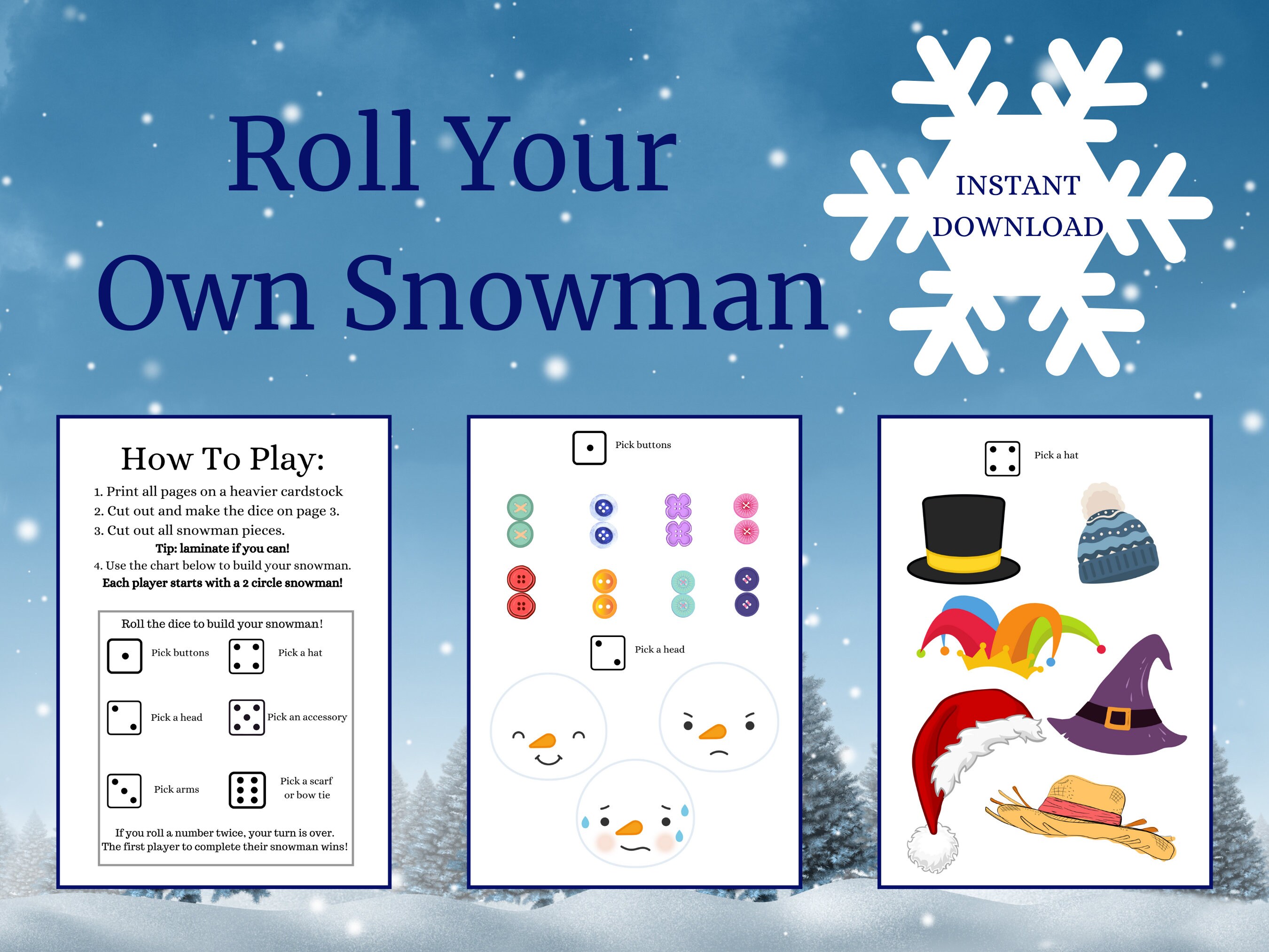 Roll Your Own Snowman Dice Game - Etsy