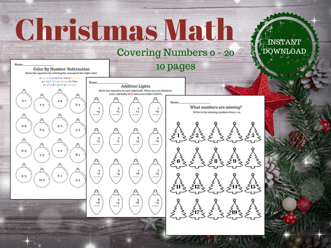 Christmas Math Activity Pack 10 Pages of Activities - Etsy