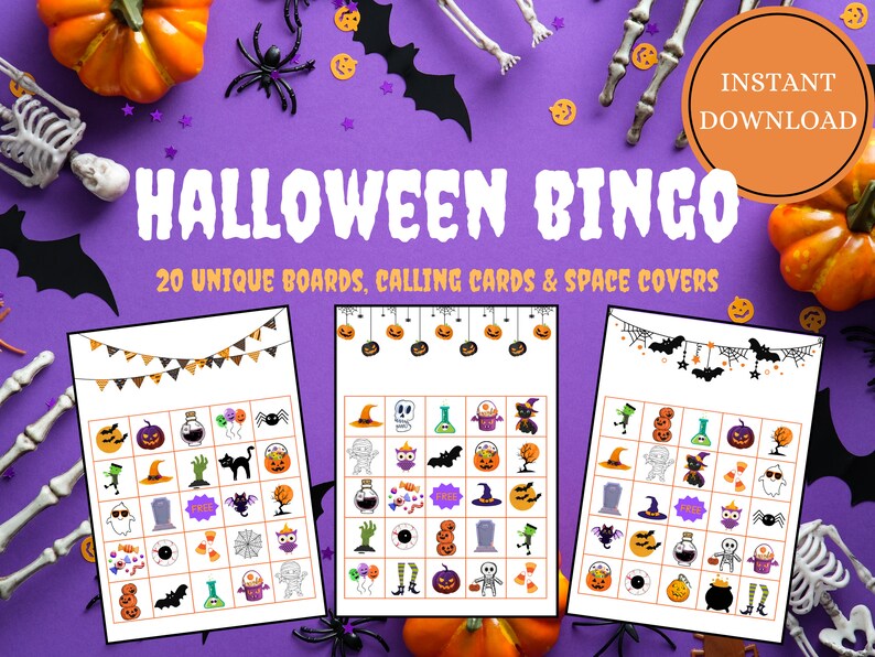 Halloween Bingo 20 Unique Boards - Etsy
