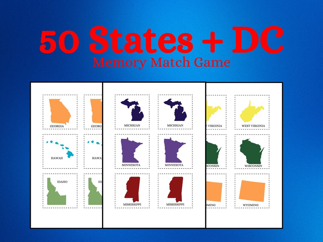 50 States and D.C. Memory Match Game - Etsy