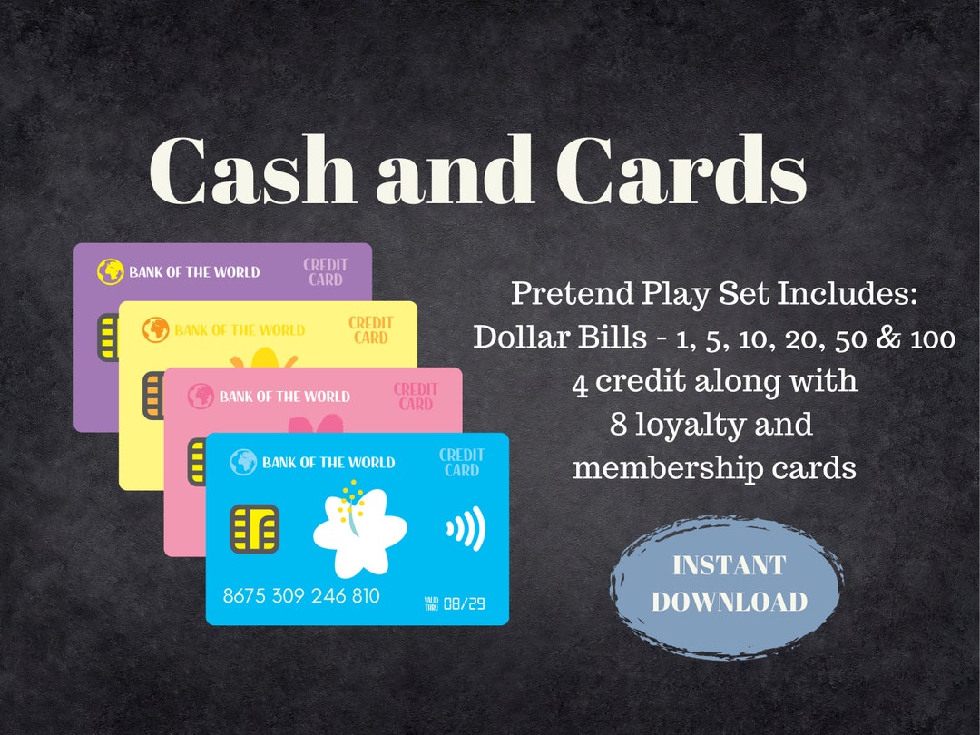 Cash and Cards Pretend Play Dramatic Play Fake Money Fake - Etsy
