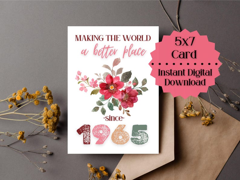 Printable 60th Birthday Card/born in 1965/sixtieth Surprise Gift/5x7 ...