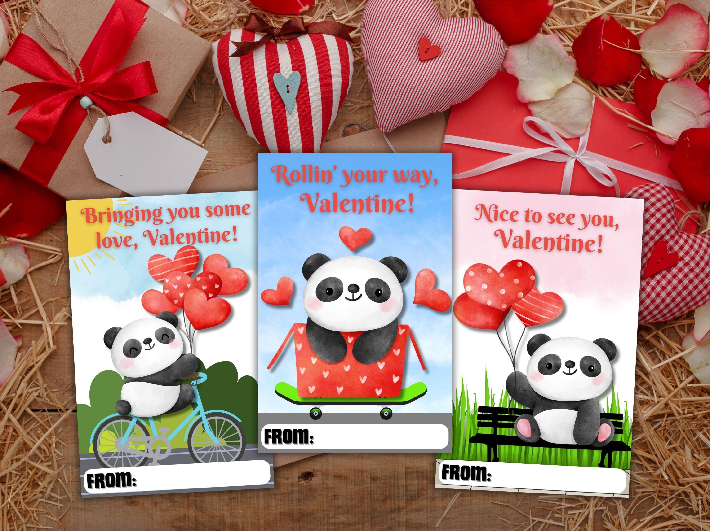 Kid's Printable Valentines/panda Valentine Cards/classroom Valentines ...