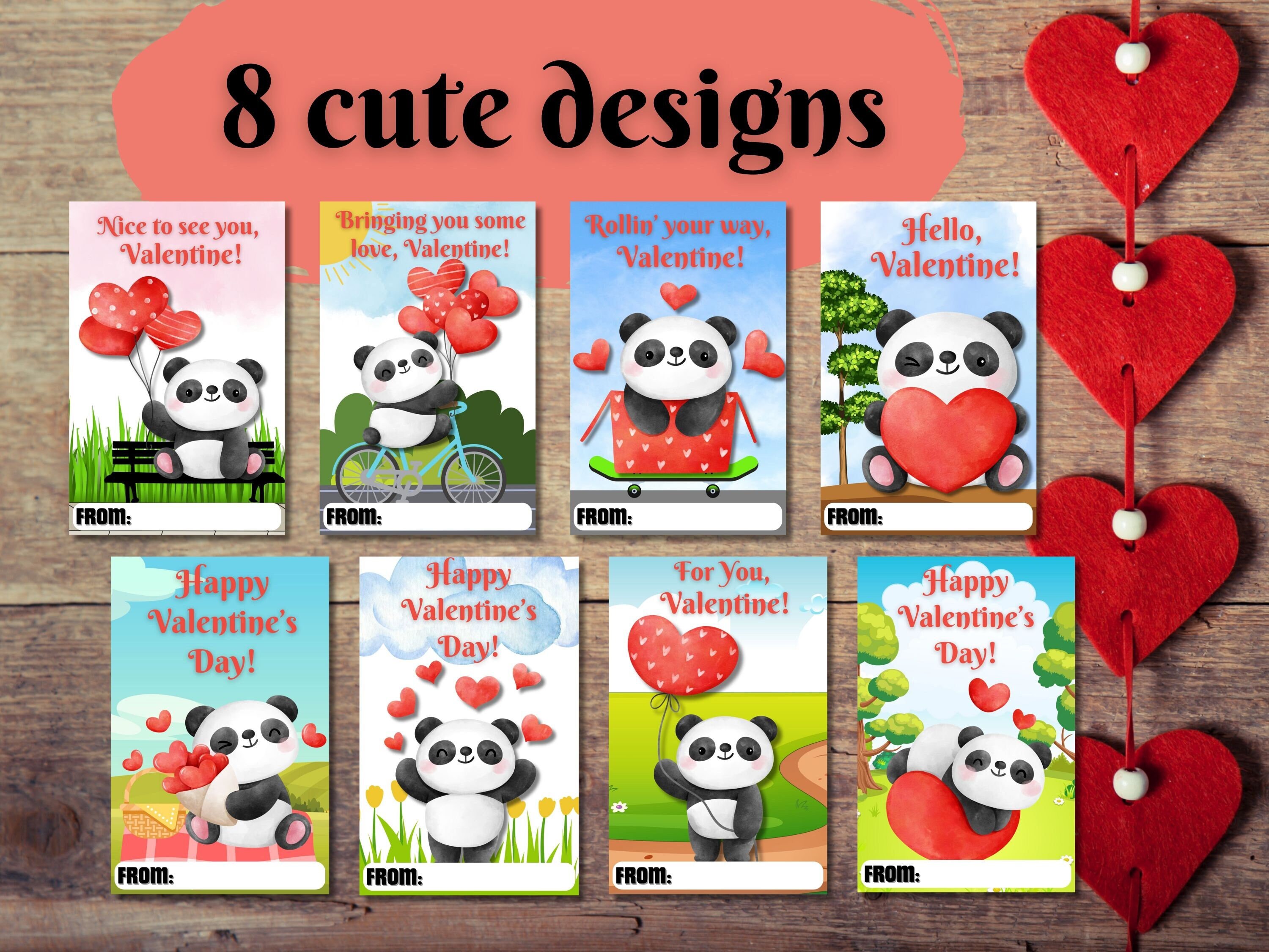 Kid's Printable Valentines/panda Valentine Cards/classroom Valentines ...