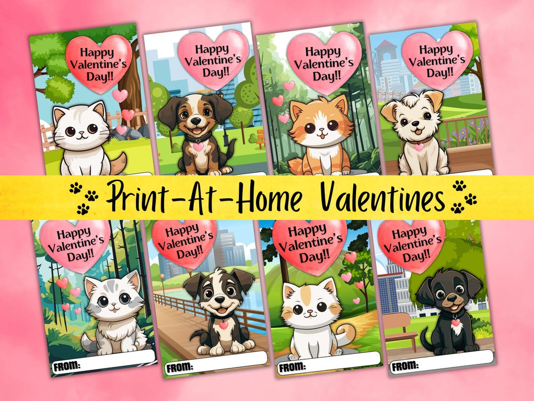 Printable Cat and Dog Valentines/cute Animal/teacher Classroom/student ...