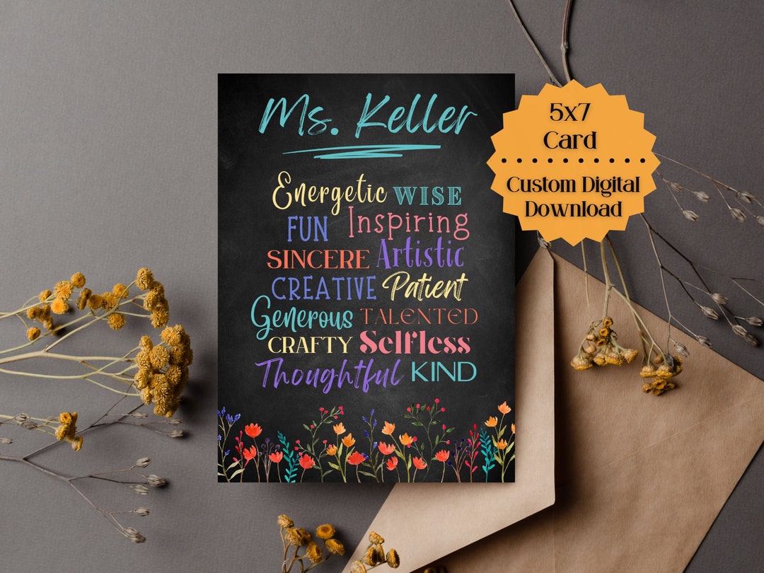 CUSTOM Printable Teacher Appreciation Card/5x7 Personalized Digital ...