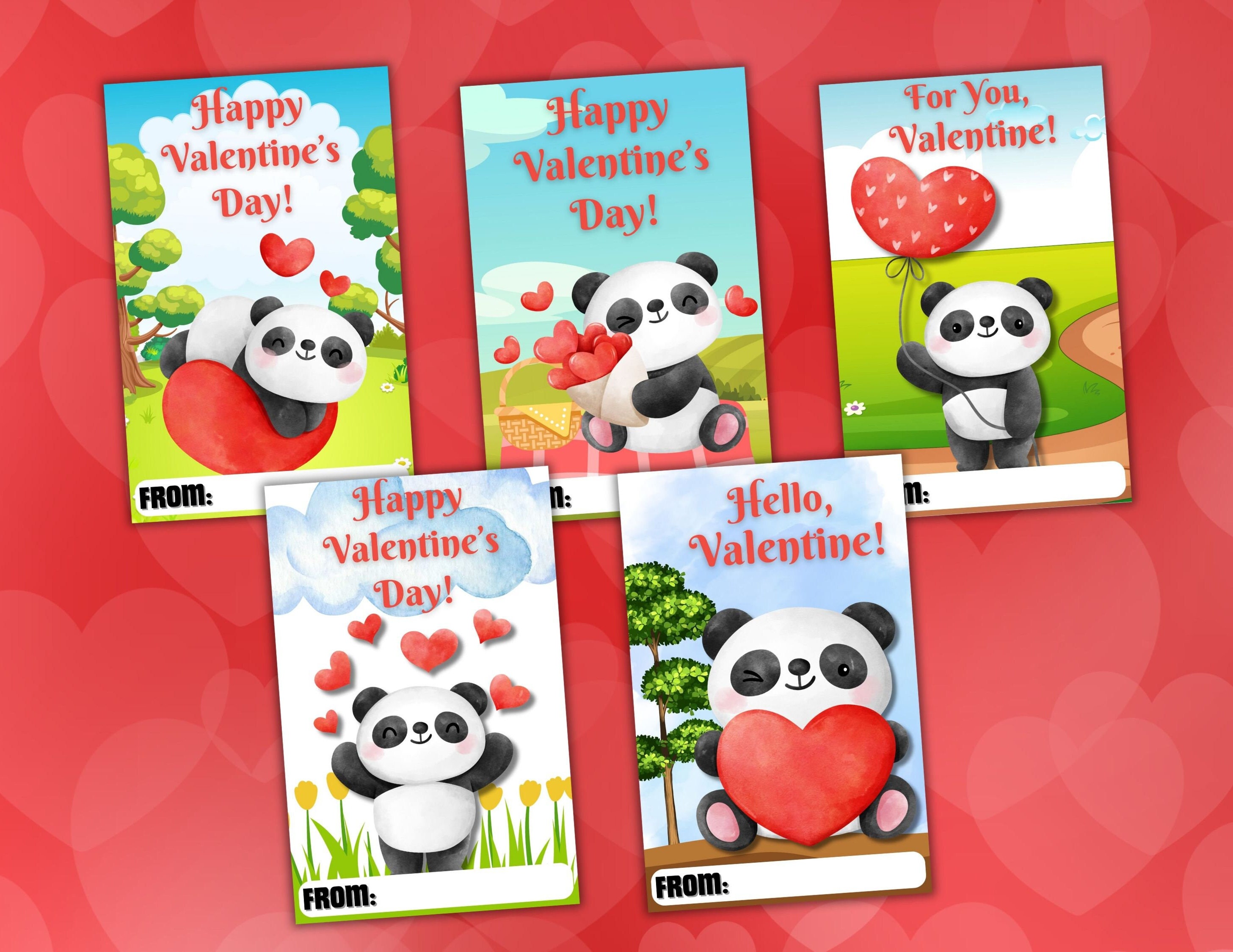 Kid's Printable Valentines/panda Valentine Cards/classroom Valentines ...