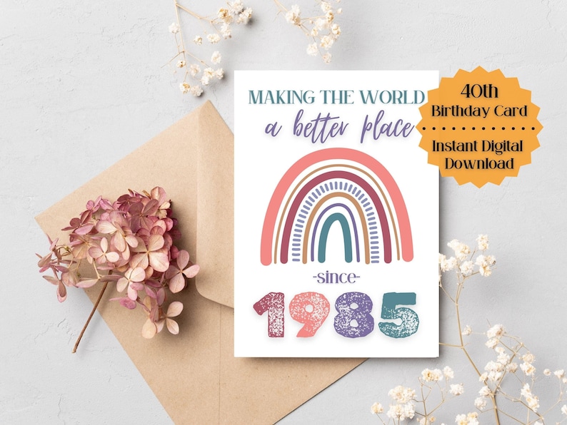 Printable 40th Birthday Card/born in 1985/fortieth Surprise Gift/5x7 ...