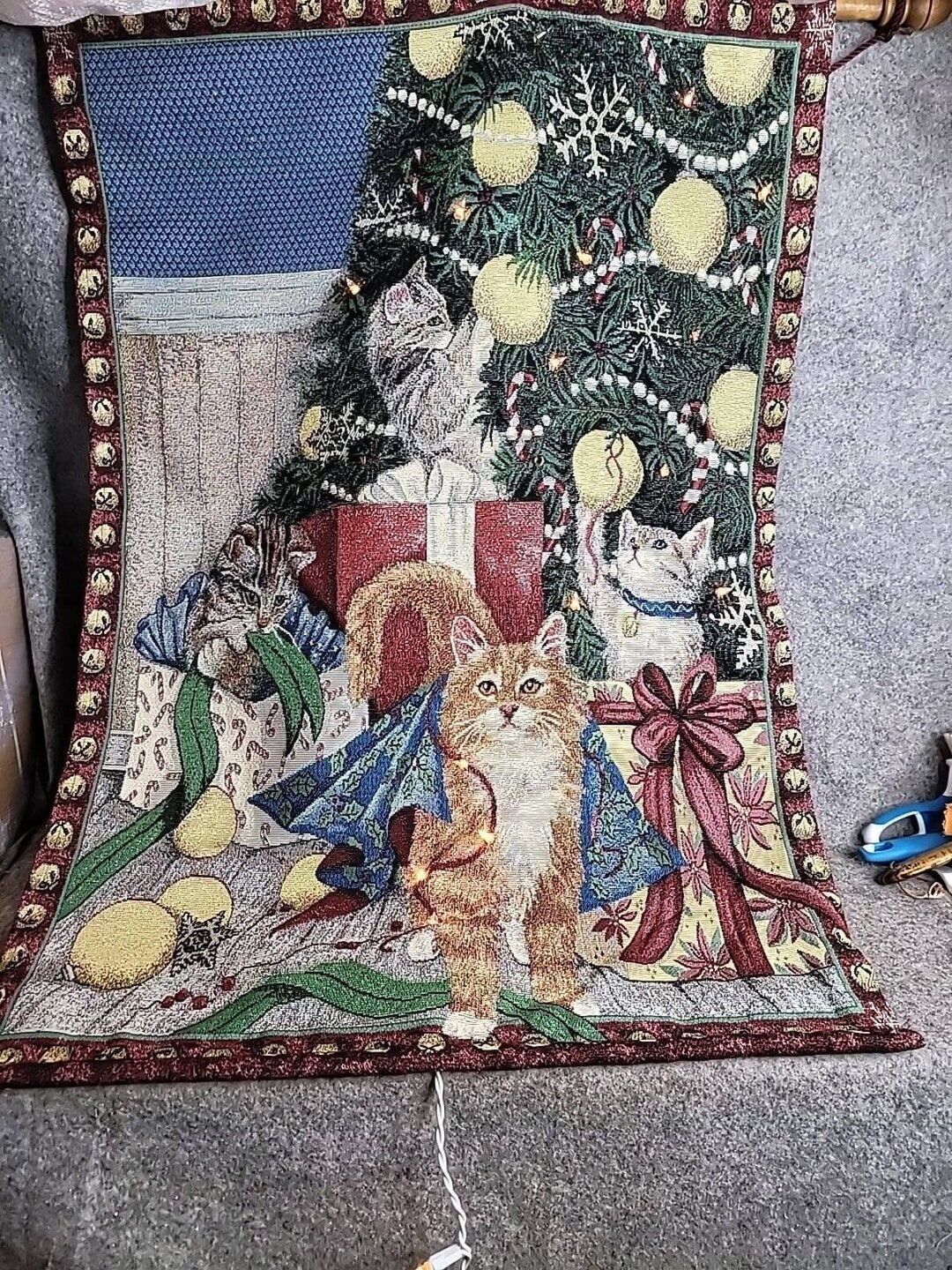 Vintage Cat Kitten Tapestry Wall Hanging Dowel Rod Illuminated Home ...