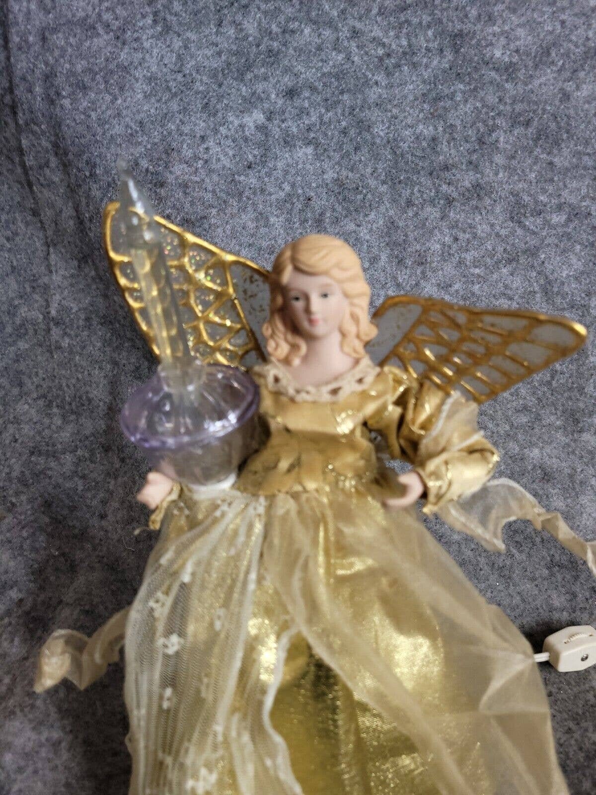 Vintage Illuminated Angel Tree Topper Gold Ivory Webbed Wings Christmas ...