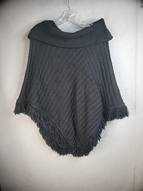 Vintage Zinc Turtleneck Crochet Shawl Frock Wrap Blac… - Gem