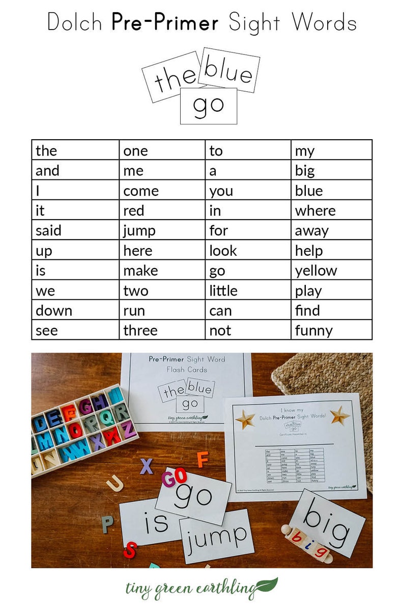 Dolch Pre-primer Sight Words Flash Card Printable (LARGE & MINIMALIST ...