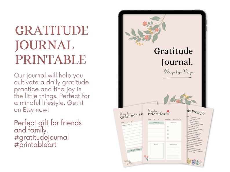 Gratitude Journal Printable, Digital Daily Gratitude Journal, 5 Minute ...